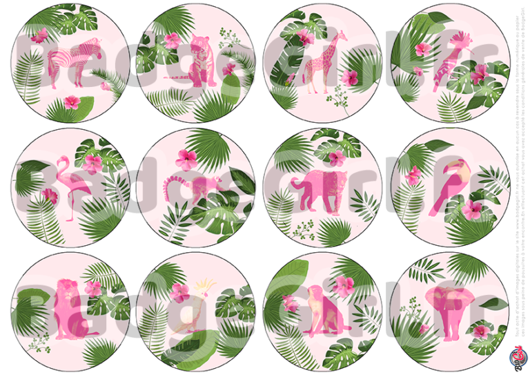 12 Images pour BADGE 56mm • BG00524 • Pink Jungle · BadgeGirl®